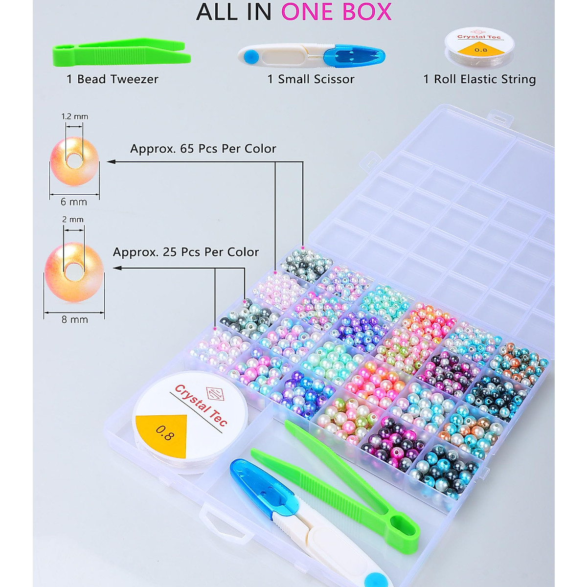 HINSOCHA Bead Bracelet Kit - 1020 Pcs Gradient Colorful Beads Bulk (6mm+8mm) for Bracelet Making, DIY Crafts