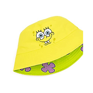SpongeBob SquarePants Reversible Bucket Hat Kids | Girls Boys Yellow Spongebob and Patrick Coral Character Sun Hat