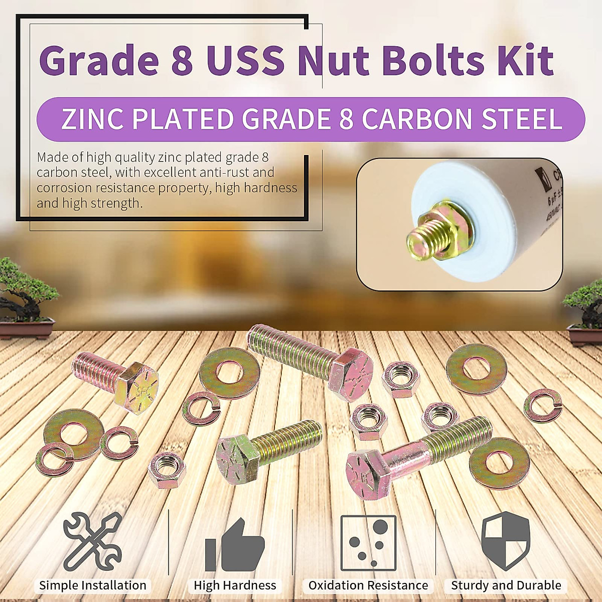 Swpeet 240Pcs 1/4-20 5/16-18 3/8-16 12 Sizes Grade 8 USS Nut Bolts Assortment Kit, Heavy Duty Bolt Nut and Washer Assortment Coarse Thread Hex Head Cap Screws Bolt Flat and Lock Washer