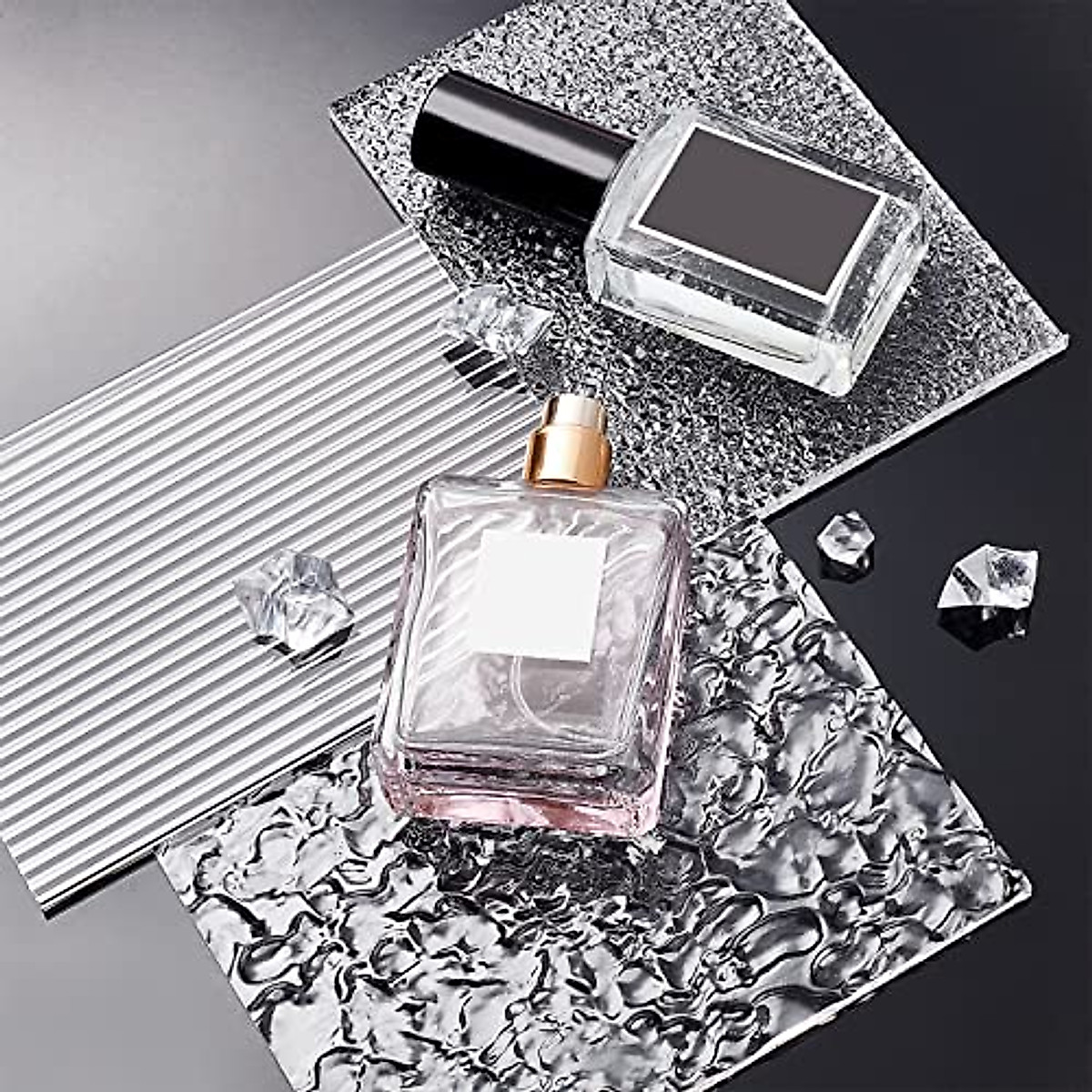 FINGERINSPIRE 3 Styles Clear Acrylic Rectangle Display Board Reflective Display Photography Background Board Acrylic Decor Board for Product Showing（Stripes, Water Ripples, Ice Patterns