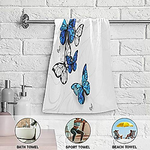 Oreayn Blue and White Butterfly Hand Towel for Bathroom Kitchen Beach Polyester Cotton Set of 2 Morpho Butterflies Fingertip Towel Soft Absorbent 28.3 x 14.4 Inch