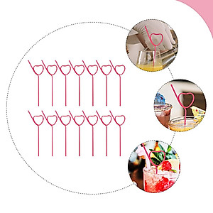 Happyyami 25Pcs Cocktail Plastic Straws Heart Shape Reusable Drinking Straws Long Flexible Straws for Baby Shower Birthday Party Supplies Rosy
