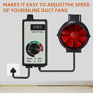 Midcvfrun Electronic Fan Speed Controller, 0-100% Variable Speed Adjuster for Inline Duct Fans Radon Fan Hydroponic Exhaust Fans Equipped 6’ Long Cord