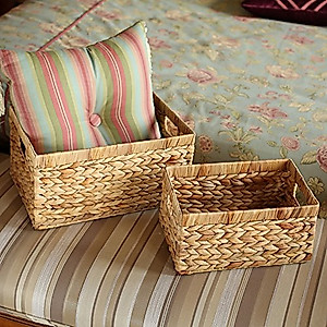 Storage Baskets,Woven Natural Water hyacinth Box with Handle,Kingwillow.(Set of 3)