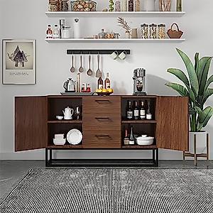 Bonzy Home Buffet Sideboard Cabinet with 3 Drawers & 2-Door and Adjustable Shelves 47 Inch Modern Coffee Bar Cabinet for Living Room Entryway Dinning Room