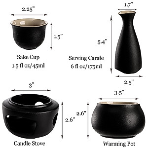 Tosnail 7 Pieces Ceramic Japanese Sake Set with Warmer, Hot Saki Set - Black