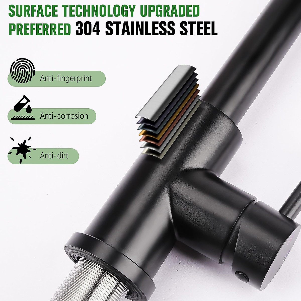 Bietor 4 Mode Kitchen Faucets, Matte Black Kitchen Sink Faucet with Pull-Down Sprayer, Stainless Steel Single Handle Pull Out Sink Faucet 1 or 3 Holes Deck Mount for Laundry, Bar, Rv, Camper