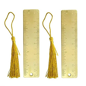 Honbay 2PCS Gold Brass Straight Rulers Metal Copper Bookmarks with Tassels for Home School Library or Travel (5 Inch)