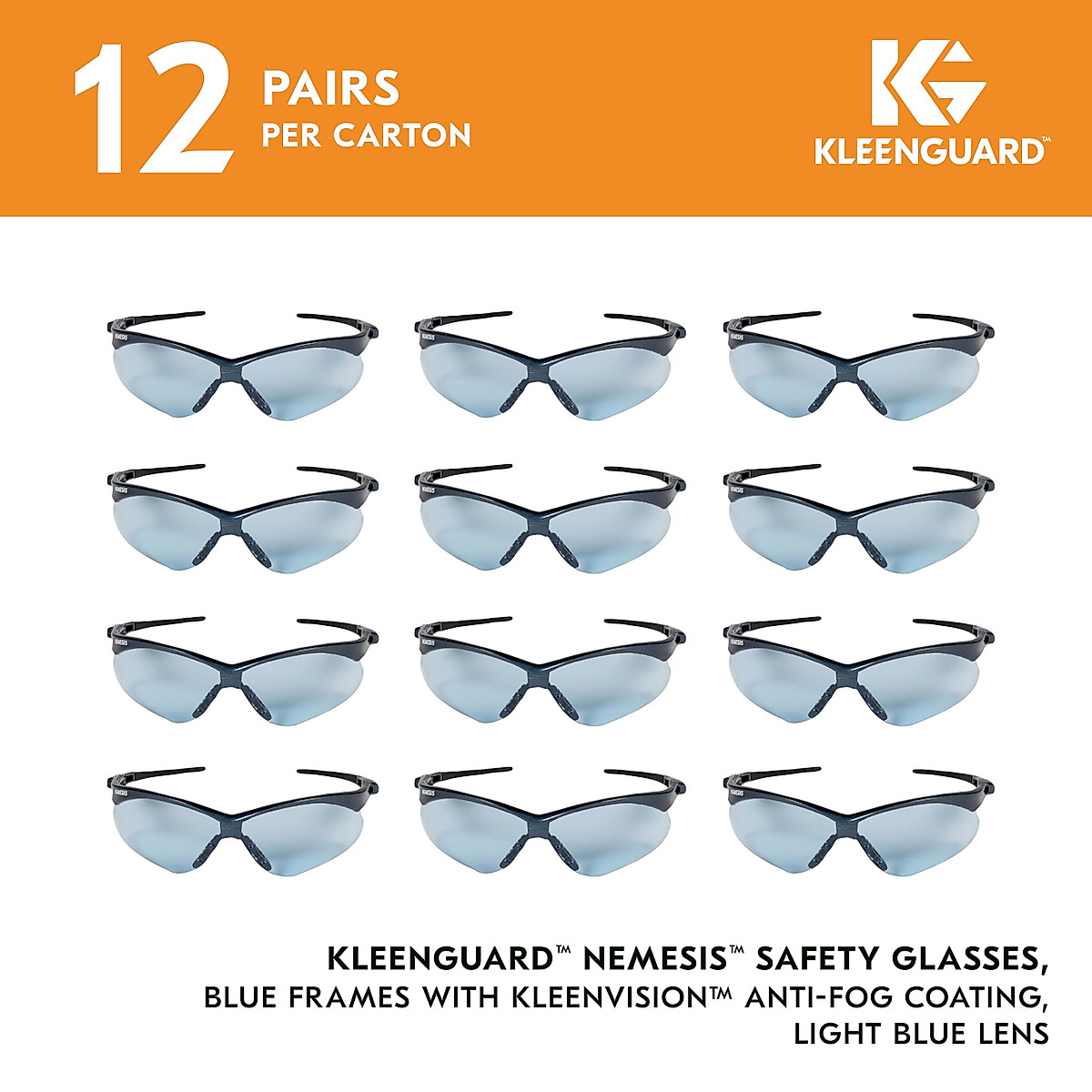 KleenGuard™ V30 Nemesis™ Safety Glasses (19639), Light Blue Lenses with KleenVision™ Anti-Fog coating, Blue Frame, Unisex Eyewear for Men and Women (12 Pairs/Case)