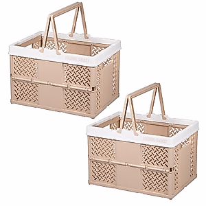 [2-Pack] Plastic Baskets for Shelf Storage Organizing, Durable and Reliable Portable Folding Storage Crate, Ideal for Home Kitchen Classroom and Office Organization, Bathroom Storage