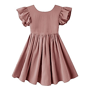 lymanchi Girl Cotton Linen Ruffle Halter Backless Princess Dress Infant Comfy Playwear 823 Dark Pink 120