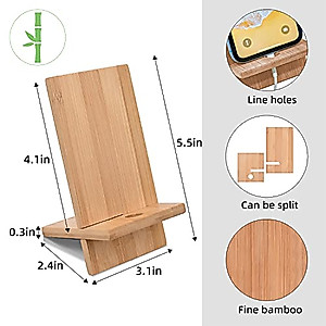 Mobile Stand Japanese Style Cellphone Holder Desktop Organizer Charging Station Compatible with All Smartphones Tablets Natural Bamboo Wood Portable Adjustable Angle (Plain)