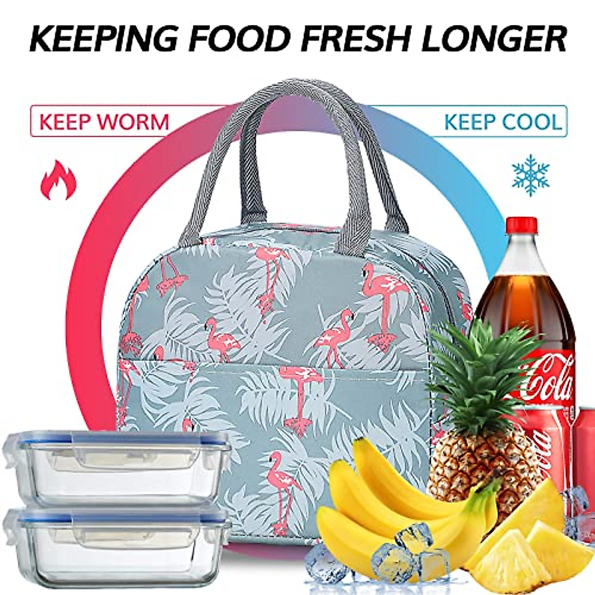TELLUMO Lunch bag, Insulated Lunch Bag for Women Men Small Lunch Box Container Reusable Leakproof Tote for Office, Work, School, Beach or Travel (Flamingo)