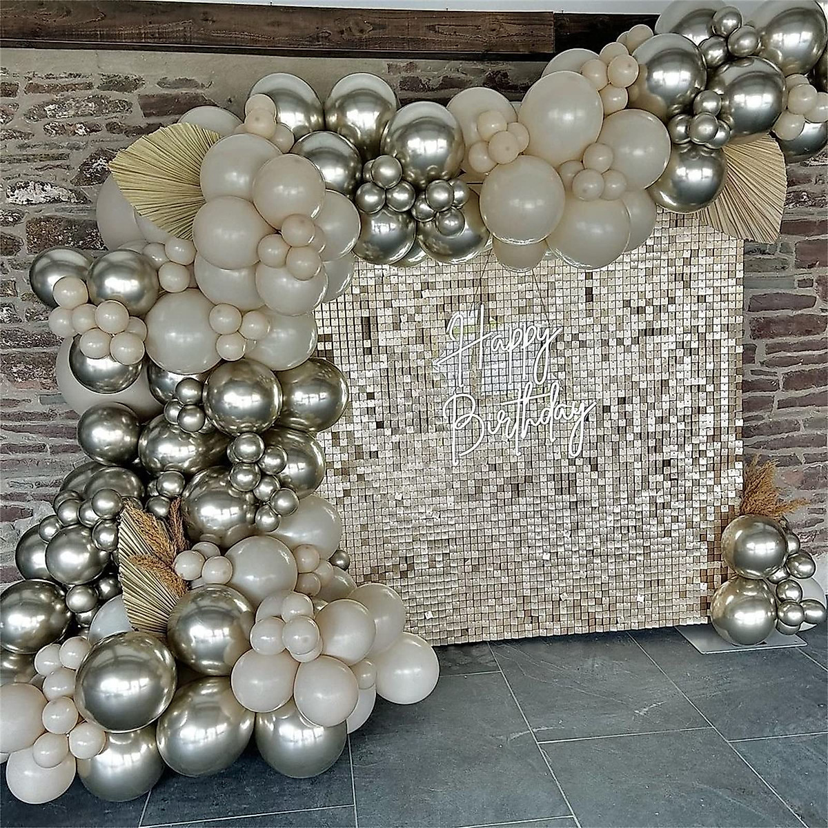 Champagne Gold and White Balloons, 60Pcs Beige White Sand Metallic Gold Pearl White Balloons for Girls, Neutral Ivory White Gold Balloons for Women Birthday Boho Wedding Engagement Party Decorations