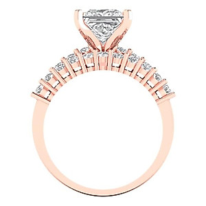Clara Pucci 2.66 ct Princess Cut Genuine Lab Grown Diamond SI1-SI2 18K Rose Gold Engagement Wedding Bridal Set Ring band Set size 4