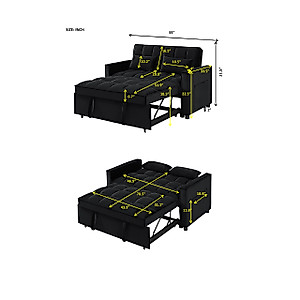 Antetek Convertible Sleeper Sofa Bed, 3 in 1 Velvet Loveseat Futon Sofa Couch with Pullout Bed, Black, 54"