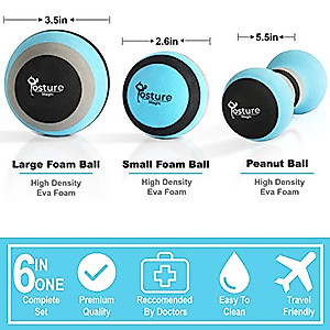 Posture Magic Massage Ball Set for Myofascial Trigger Point Release & Deep Tissue Massage - Set of 6 - Large Foam/Small Foam/Lacrosse/Peanut/Spiky/Hand Exercise Ball (Blue)