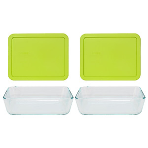Pyrex (2 7211 Glass Dishes (2) 7211-PC Edamame Green Lids Made in the USA