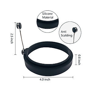 YOLCAR Black Silicone Egg Ring, 4 Pack Egg Ring Molds for Fried Egg, Non-stick Egg Cooker Ring