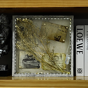 Deep Shadow Box with Light Hanging Display Case Wooden Memory Box Picture Frame Display Keepsake Box for Wall and Tabletop Tickets Memorabilia Bouquet Keepsakes Gift
