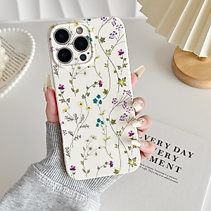 RALEAVO Floral Case for iPhone 14 Pro Max, Flower Branch Pattern Design Cute Cover Case for Girls Women Slim Thin Soft Silicone Shockproof Anti-Slip Phone Case for iPhone 14 Pro Max (6.7"),Beige