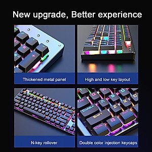 HotTopStar Wired Mechanical Gaming Keyboard, Computer Gaming Keyboards, USB Wired Mechanical LED Keyboard Rainbow Backlit Keyboards Black Axis for PC and Desktop Computer (104 Keys, Black)