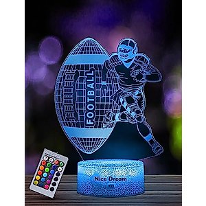 Nice Dream Football Player Night Light for Kids, 3D Illusion Night Lamp, 16 Colors Changing with Remote Control, Room Decor, Gifts for Children Boys Girls