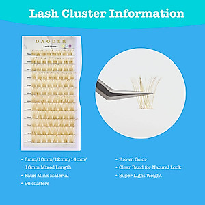 Brown Lash Clusters Blonde Lash Extension 96pcs Light Brown Cluster Lashes D Curl 8-16mm Wispy Individual Lashes With Clear Lash Band Eyelash Extension Clusters By DAODER(Brown Lash Cluster 007)