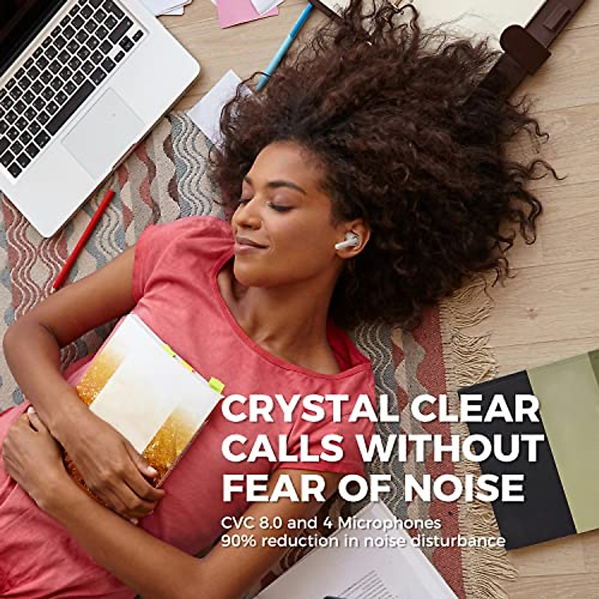 Tribit Wireless Earbuds, Qualcomm QCC3040 Bluetooth 5.2, 4 Mics CVC 8.0 Call Noise Reduction 50H Playtime Clear Calls Volume Control True Wireless Bluetooth Earbuds Earphones, FlyBuds C1 White