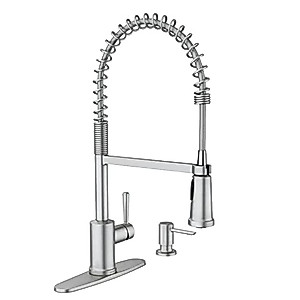 MOEN 87194SRS Indi Single-Handle Pre-Rinse Spring Pulldown Sprayer Kitchen Faucet with Power Clean in Spot Resist Stainless (Soap Dispenser and Deck Plate Included)