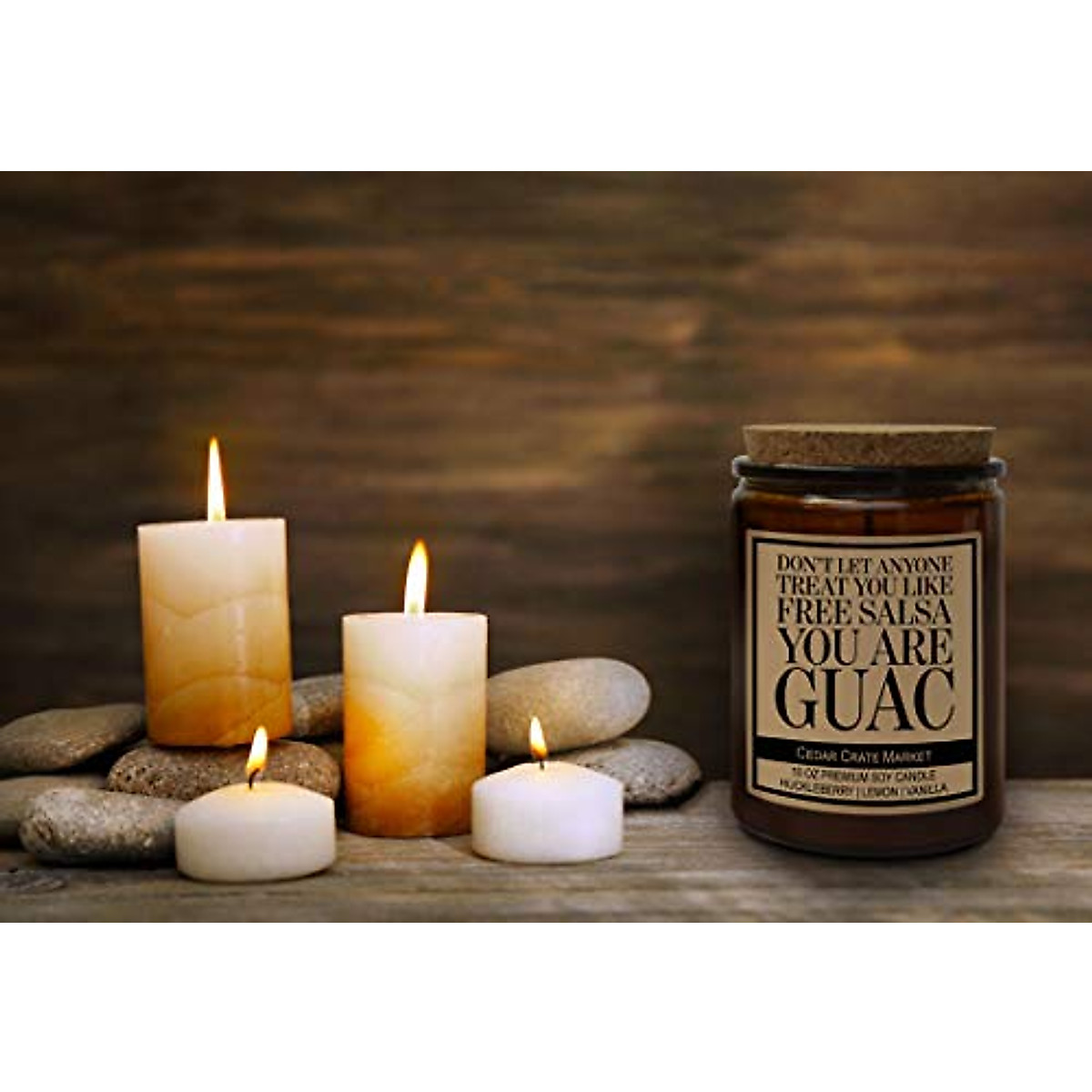 Don't Let Anyone Treat You Like Free Salsa You are Guac, Kraft Label Scented Soy Candle, Huckleberry, Lemon, Vanilla, Glass Jar Candle, Made in The USA, Decorative Candles, Funny and Sassy (Amber)
