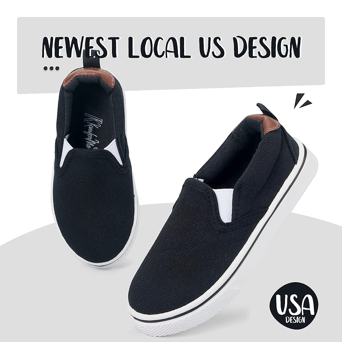 K KomForme Kids Shoes Toddlers Canvas Sneakers Slip on Walking Tennis Shoes for Boys Girls(Toddler/Little Kids/Big Kids) Black