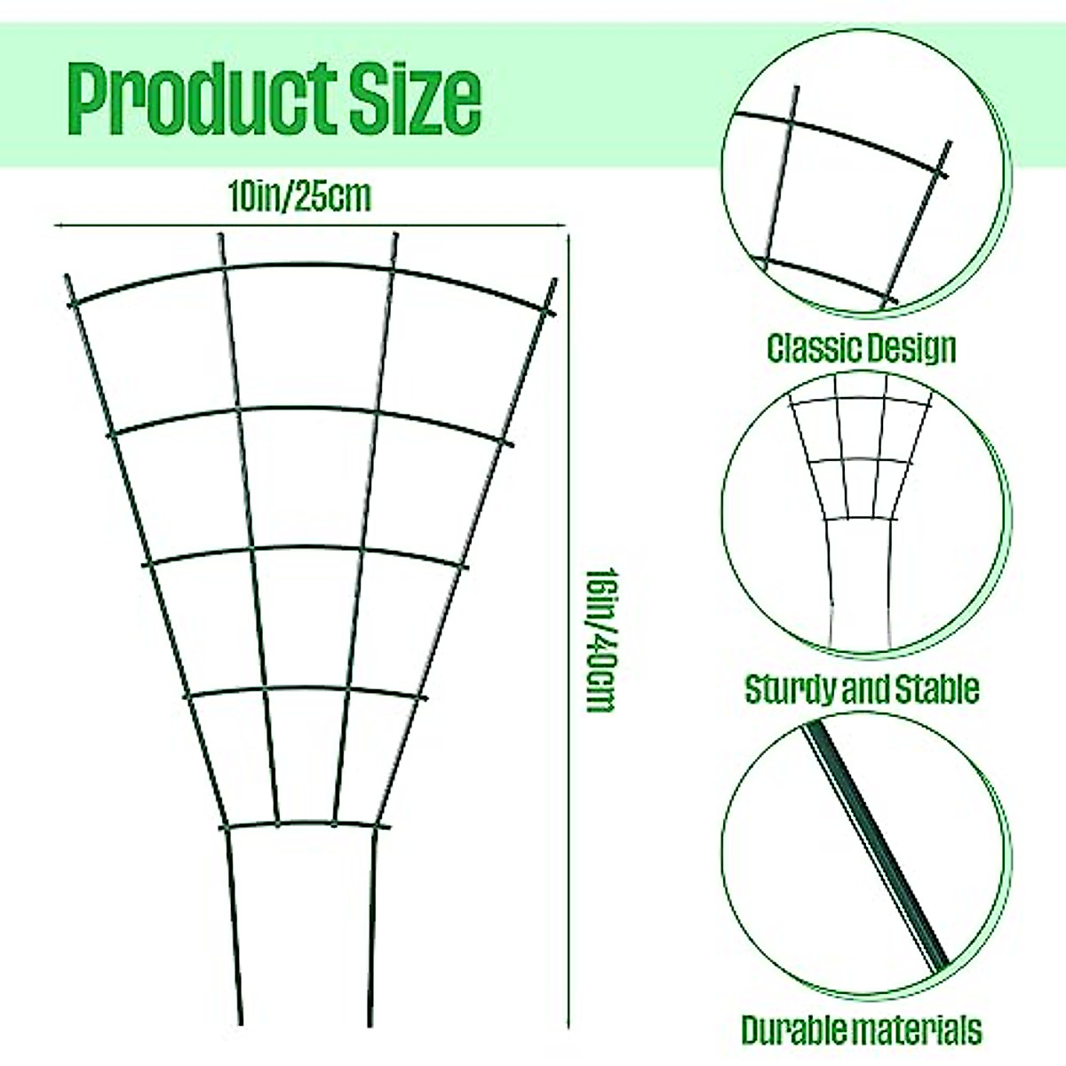 Zhehao 10 Pack Indoor Plant Trellis for Potted Plants Climbing, Outdoor Metal Garden Trellis Houseplants Patio Plant Support for Outdoor Plants Trellis for Rose, Fan Shape, Green (16 Inches High)