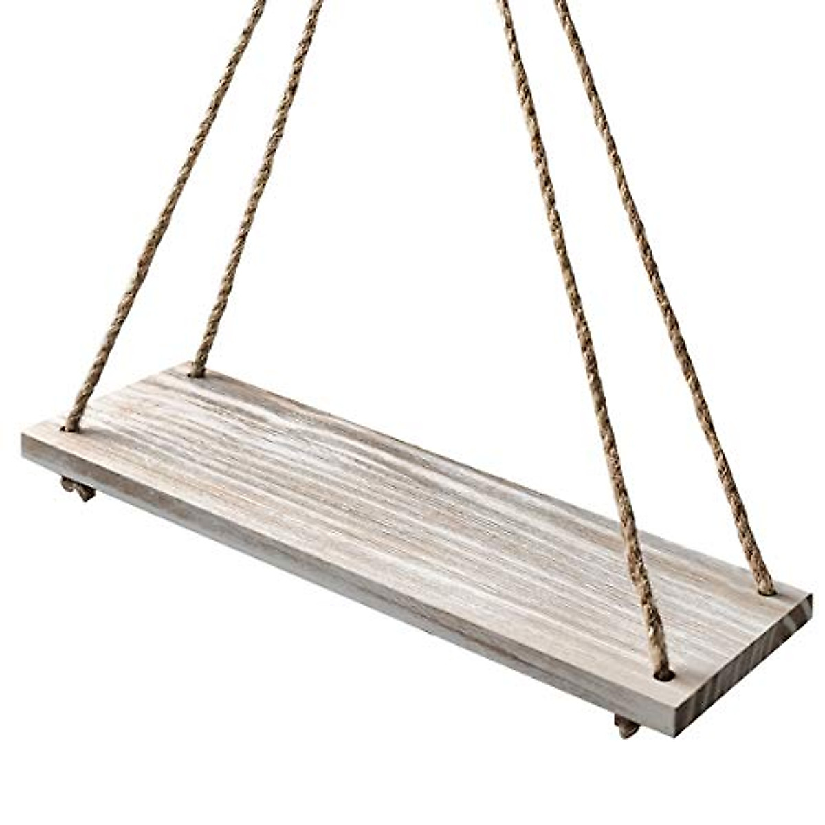 EMAISON Hanging Distressed Wood Floating Shelves with Swing Rope, Farmhouse Organizer Rustic Home Décor, Set of 2 (Set of 2, White Wash)