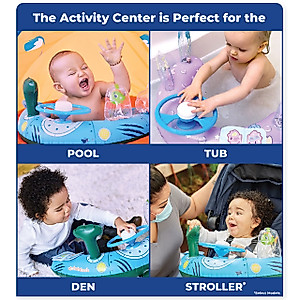 SwimSchool Baby Pool Float with Adjustable Canopy - 6-24 Months - Includes 5-Toy Interactive Play Console Safety Seat - Pink