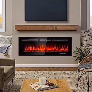 Jolydale Electric Fireplace 50 inch Wall Mounted and Recessed with Remote Control and Touch Panel Control, Timer,12-Level Adjustable Flame Colors and Speed