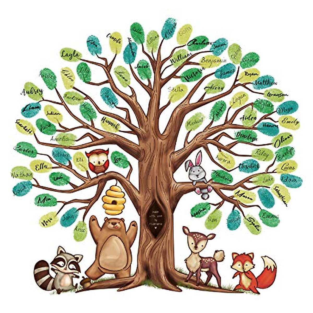 Fingerprint Tree Canvas - The Alternative to A Baby Shower Guest Book - with 25 Complimentary Good Advice Cards & Ink, Woodland