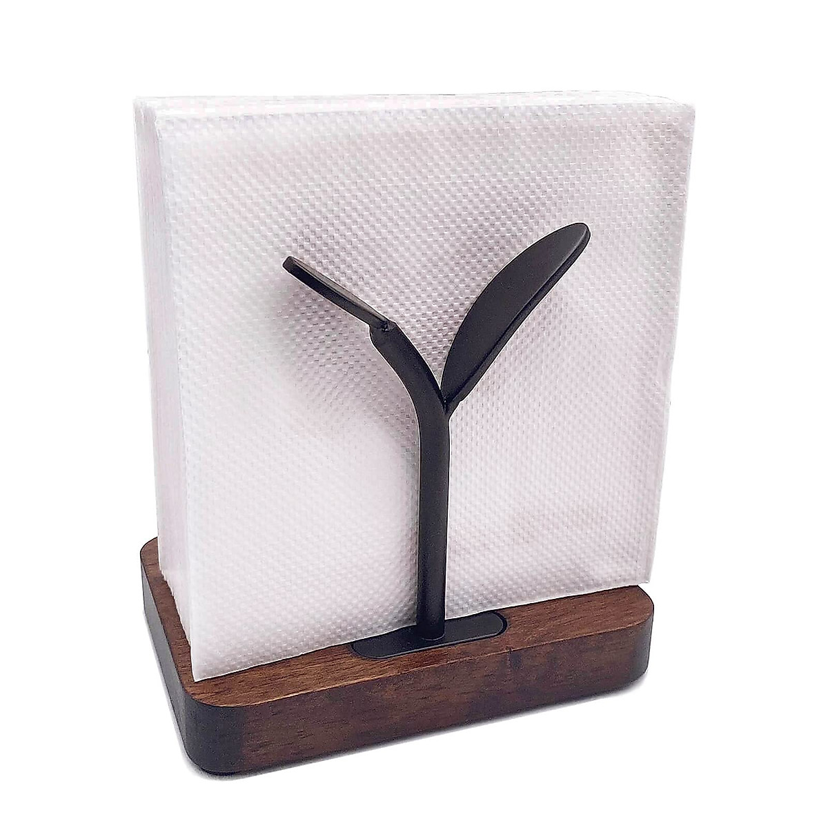 Leaf Napkin Holder, Wooden Napkin Holder for Tables, Freestanding Tissue Dispenser for Kitchen Countertop, Dining, Picnic Table, Indoor & Outdoor Use, Home Decor, Modern, Sturdy, Easy Assembly, Black