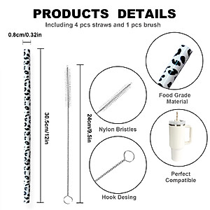 40oz Replacement Straws 4 Pack | 40oz 30oz Tumbler Leopard Straws, Cheetah Straws, Iced Coffee Straws, 12 Inches Extra Long Straws, 30oz Tumbler Straws, Leopard Drinking Straws, Reusable Straws