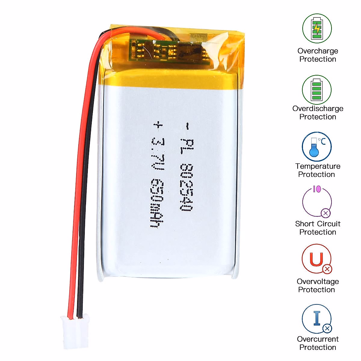 YDL 3.7V 650mAh 802540 Lipo Battery Rechargeable Lithium Polymer ion Battery Pack with PH2.0mm JST Connector