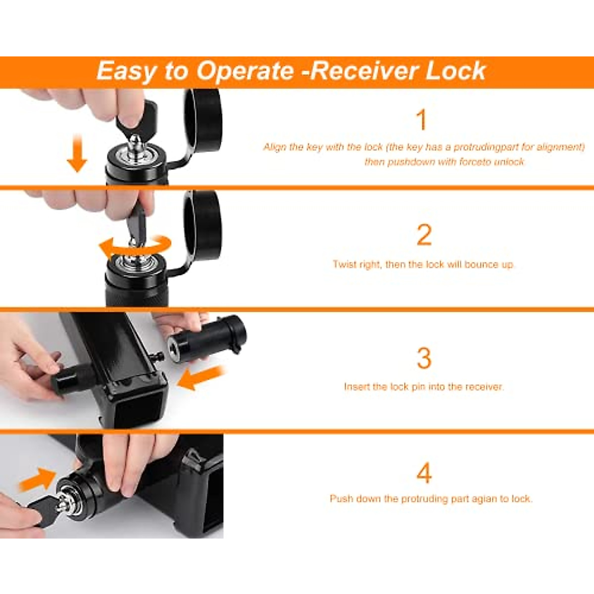 Hitch Lock, A-COMB Heavy Duty Trailer Hitch Pin Lock, 5/8" Dia and 3-1/2" Long Trailer Receiver Towing Hitch Locking Pin, for Bike Racks Truck Boat, for Class III IV 2", 2-1/2" and 3" Receiver, Black