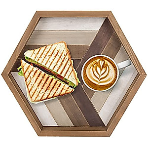 MyGift 12-inch Rustic Geometric Chevron Design Wood Serving Tray