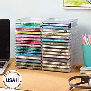 STORi Stackable Clear Plastic CD Organizer with Rubber Feet | Rectangular Jewel Cases Holder Perfect for Office and Theatre Room | Holds up to 30 CD Cases | Made in USA