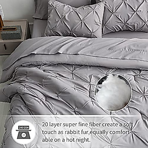 Maple&Stone Twin XL Comforter Set Gray Pinch Pleat 5 Pieces Bed in A Bag for All Season,Pintuck Comforter Set Gray Twin XL with Down Alternative Comforter, Sheets, Pillowcases & Shams