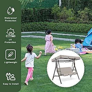 Outdoor Patio Swing Canopy Replacement, 3 Seat Swing Canopy Replacement, Waterproof Swing Canopy Cover Replacement, Outdoor Swing Canopy Sun Shade Awning Cover (Grey,142 * 120 * 18cm)