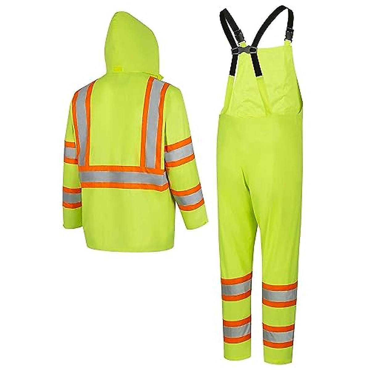 Pioneer High Visibility Safety Rain Suit, Lightweight, Waterproof, Reflective Tape, Polyester PVC, Yellow/Green, Unisex, V1080160U-L, Large