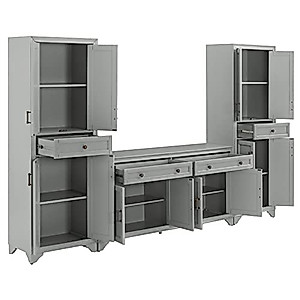 Crosley Furniture Tara 3-Piece Sideboard and Pantry Set, Distressed Gray