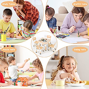 Arlopu Kids Study Table and Chair Set, Height Adjustable Children Desk and 4 Chairs Set, Toddler Multi-Activity Table Set for Reading, Drawing, Eating, Max Load 220lbs Boys Girls Gift (Beige)