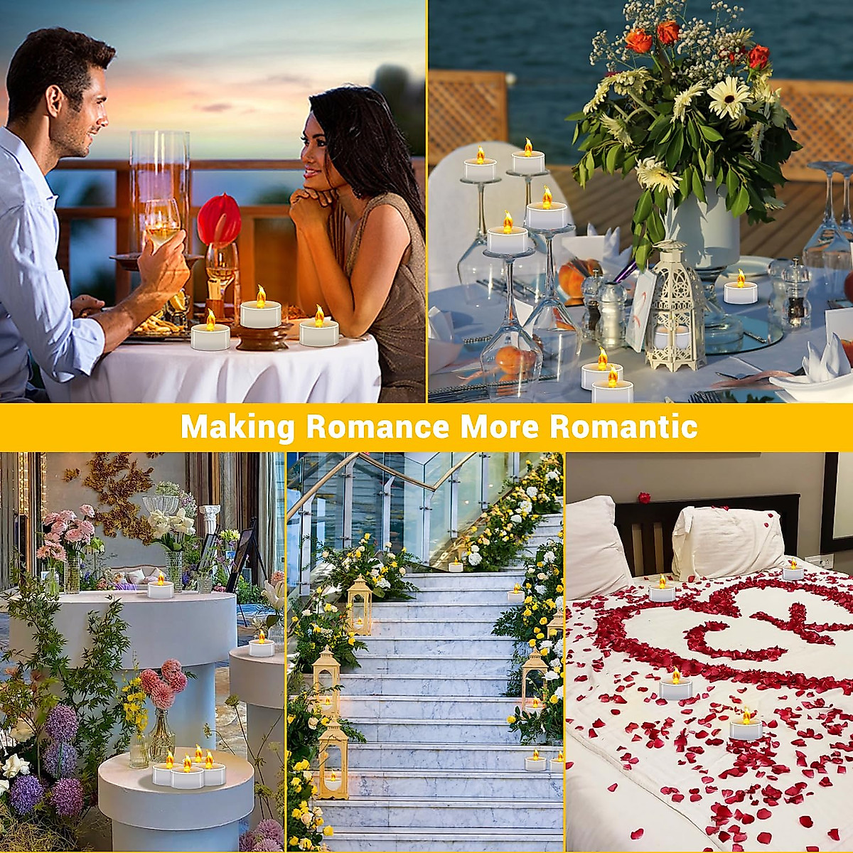 Candlium Tea Lights Battery Operated Candles LED Tea Lights Flameless Candles 200+ Hours Flickering Fake Tealights for Sweetest Day Wedding Home Decorations Party (Warm Yellow, 24 Pack)