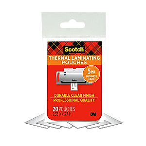 Scotch Thermal Laminating Pouches Premium Quality, 5 Mil Thick for Extra Protection, 20 Pack Business Card Size Laminating Sheets, Our Most Durable Lamination Pouch, 2.3 x 3.7 inches (TP5851-20)